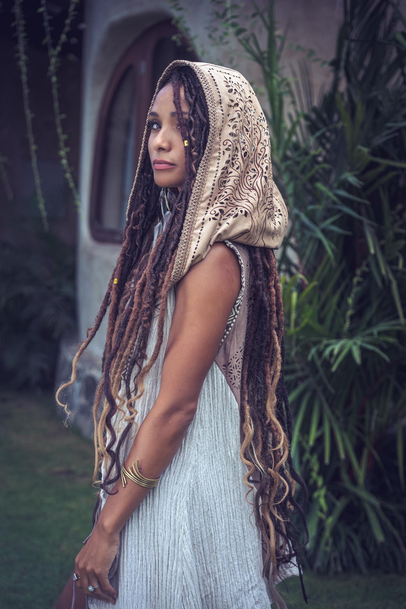 Earth Element Chain Hood | Laser Cut Cotton Festival Ceremony Hood