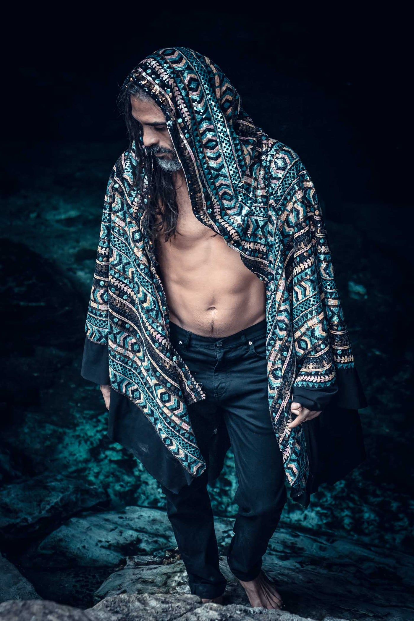 LED Tribal Shaman Cape (Turquesa) | Tribal Festival Clothing