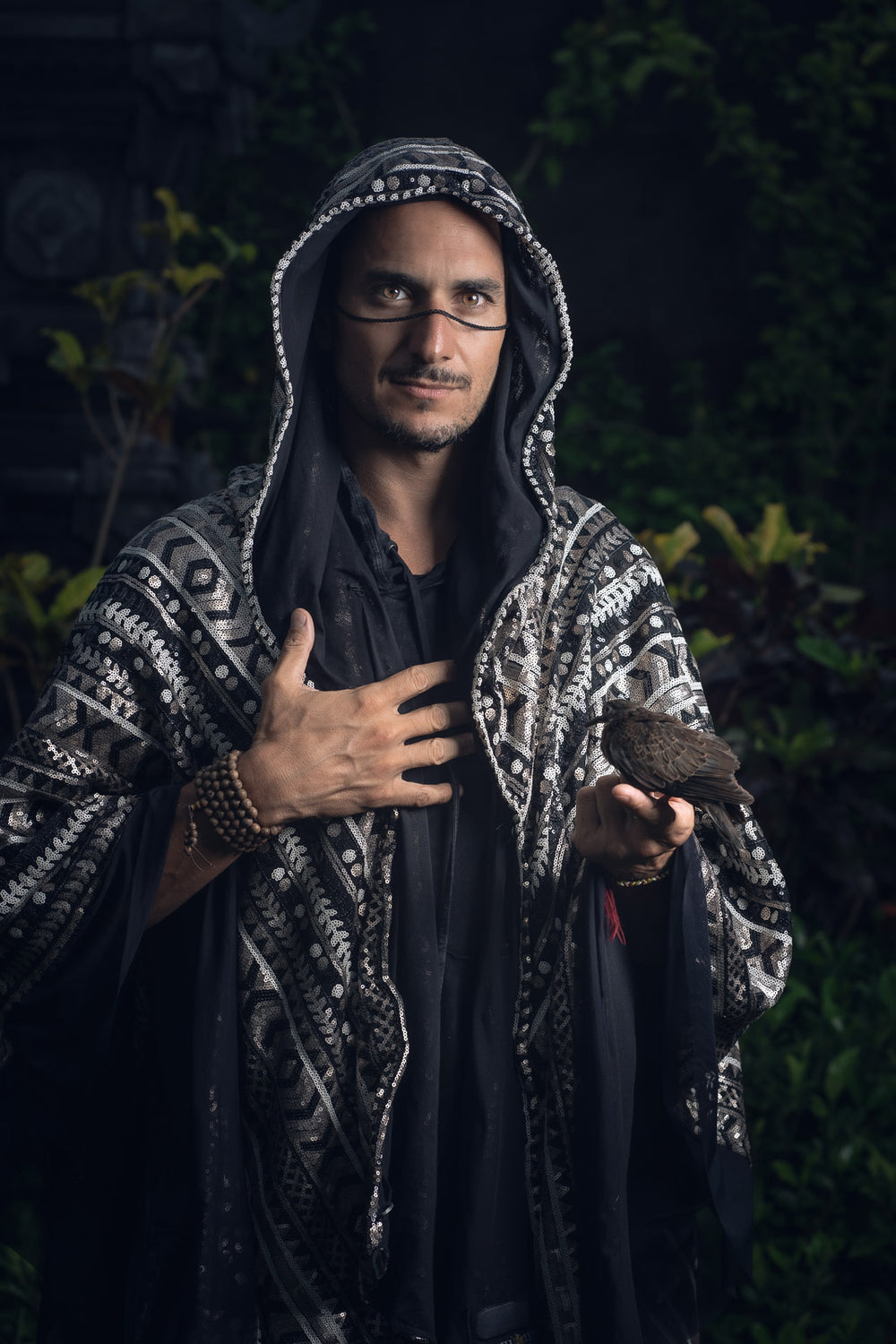 LED Tribal Shaman Cape (Black/Champagne) | Tribal Festival Clothing