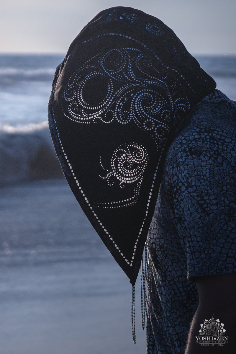 Yin Yang Laser Cut Chain Hood | Post Apocalyptic Clothing