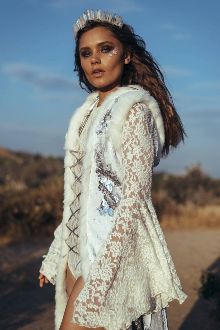 Sequin Goddess Robe with Faux Fur | Custom Burning Man Festival Costume
