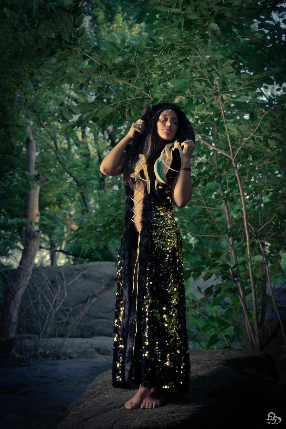 Sequin Goddess Robe with Faux Fur | Custom Burning Man Festival Costume