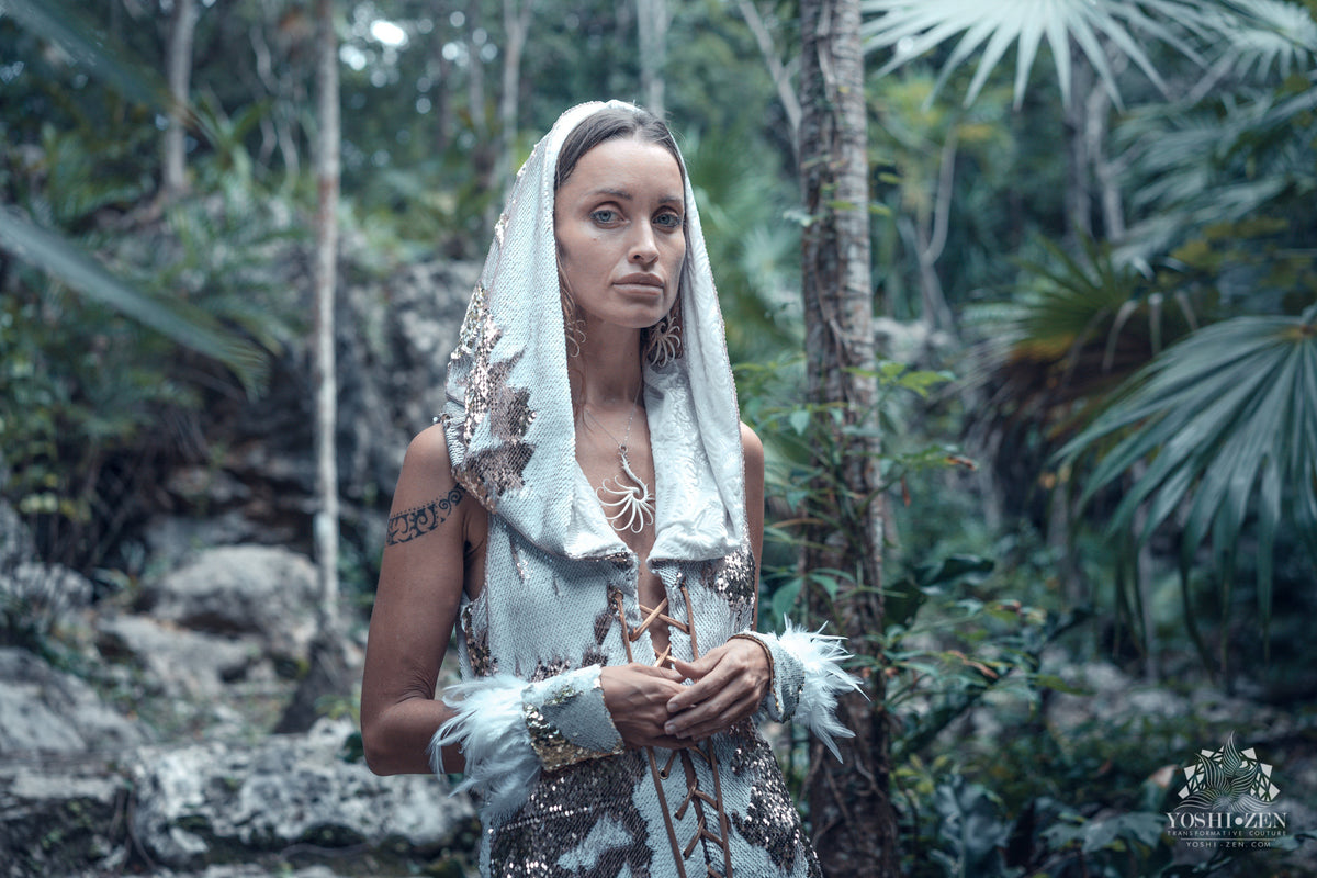 Goddess Robe (Rose Gold & White Sequins)