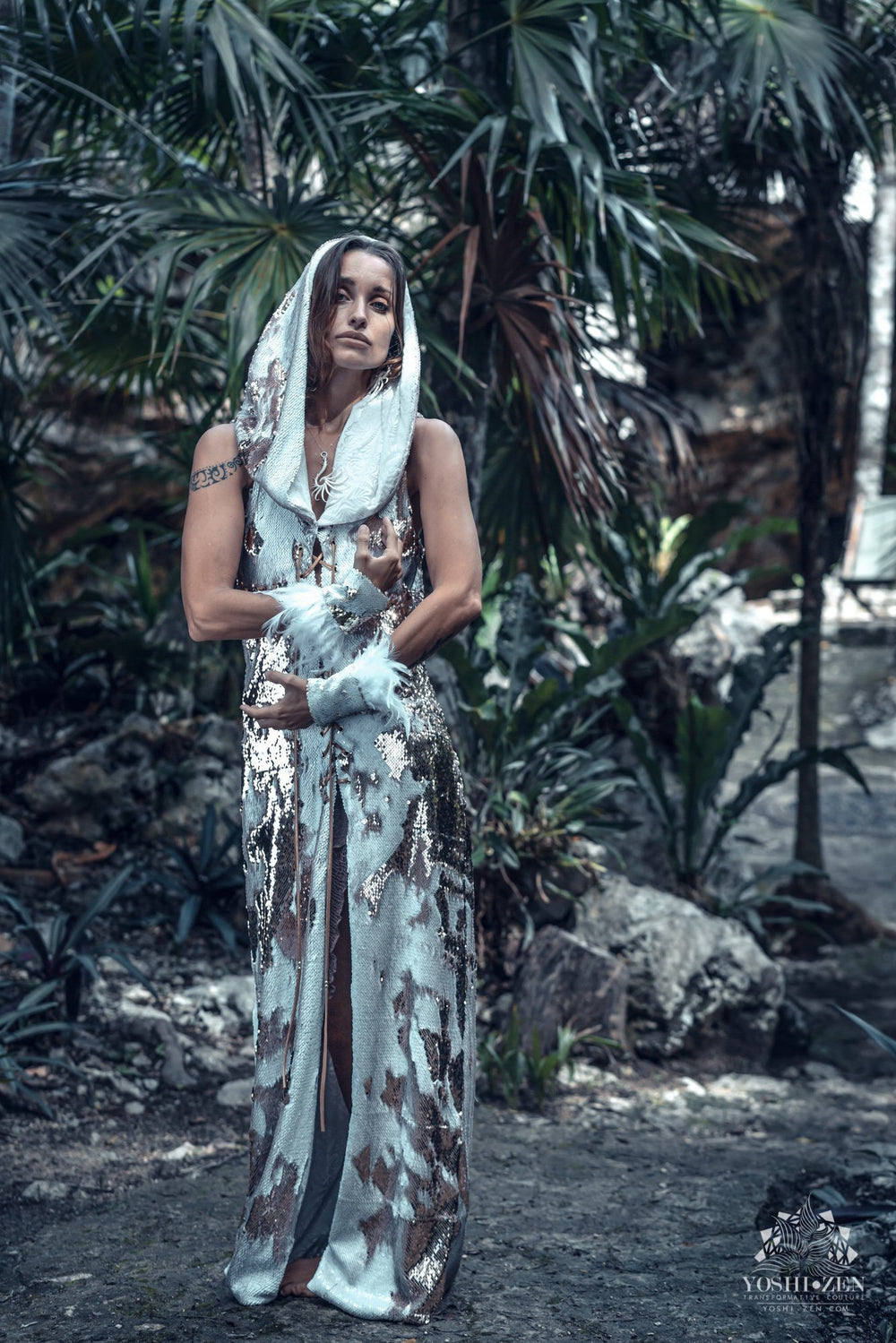 Goddess Robe (Rose Gold & White Sequins)