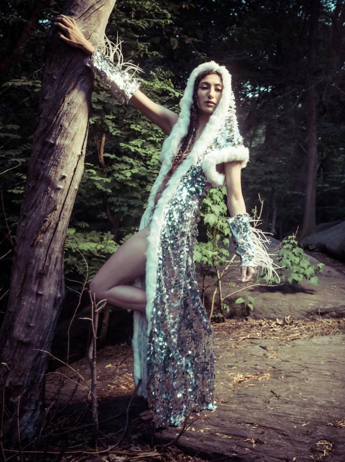 Sequin Goddess Robe with Faux Fur | Custom Burning Man Festival Costume